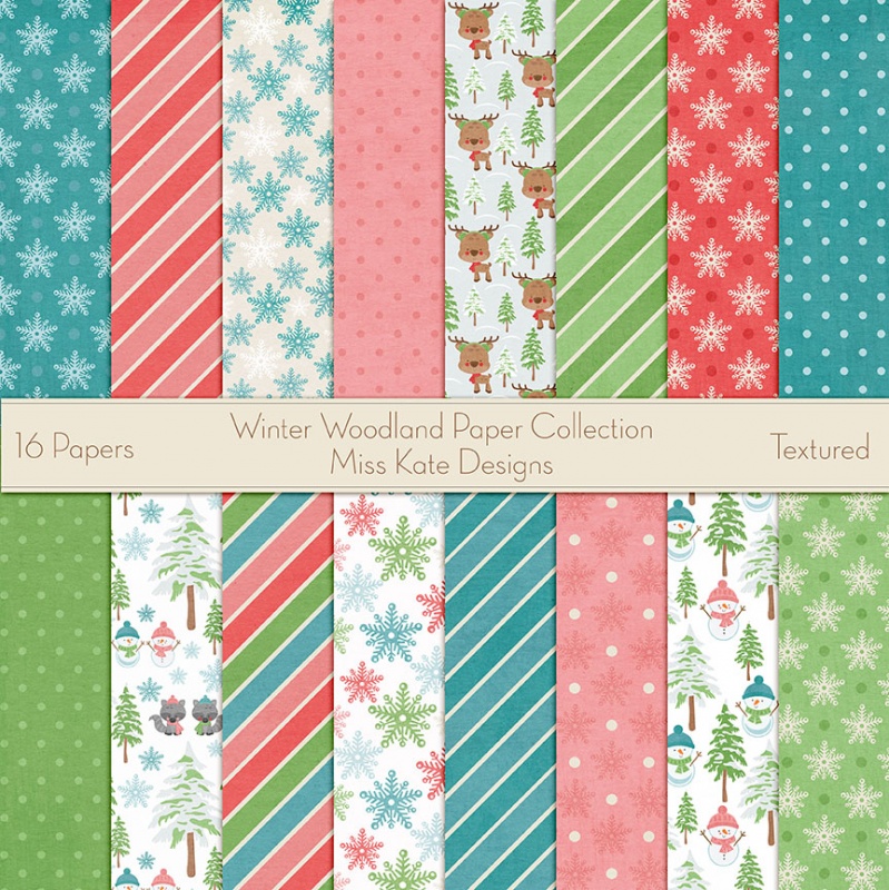 Miss Kate Cuttables Scrapbook Paper - Winter Woodland - Paper Pack