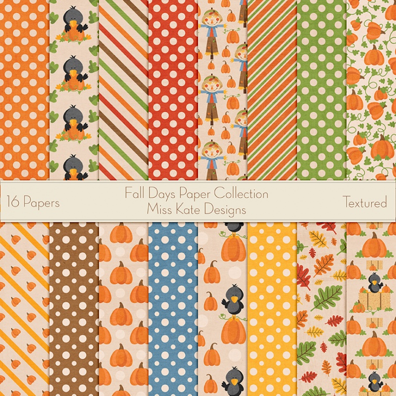 Miss Kate Cuttables Scrapbook Paper - Fall Days - Paper Pack