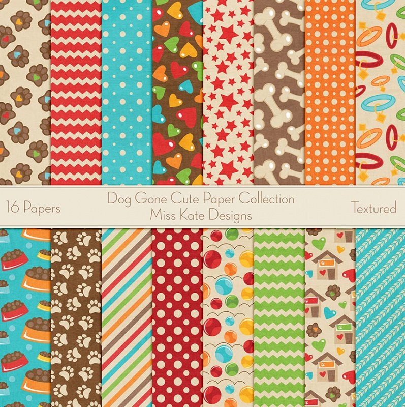 Miss Kate Cuttables Scrapbook Paper - Dog Gone Cute - Paper Pack