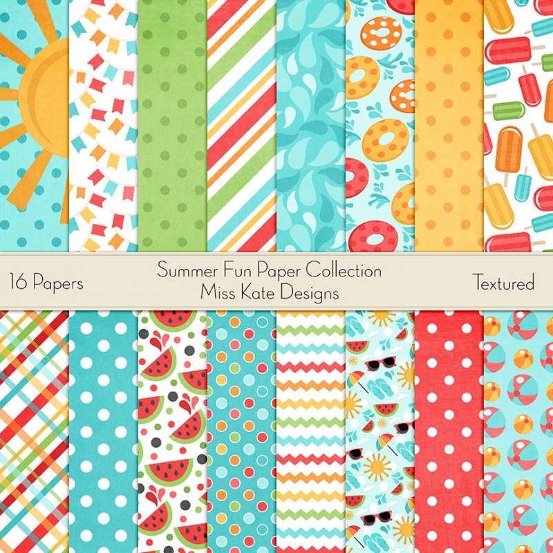 Miss Kate Cuttables Scrapbook Paper - Summer Fun - Paper Pack