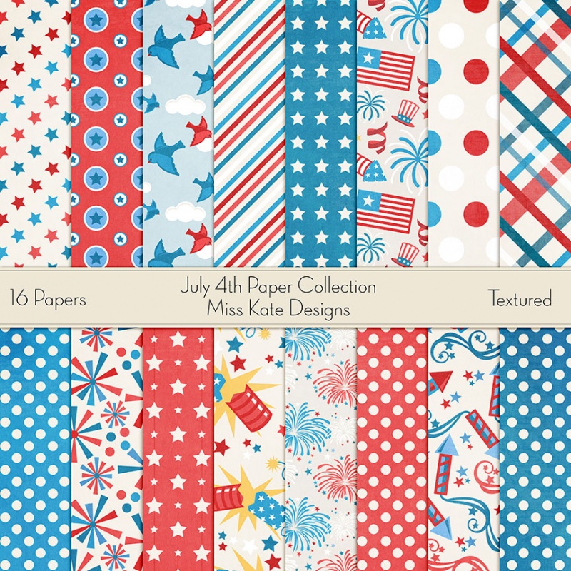 Miss Kate Cuttables Scrapbook Paper - July 4th - Paper Pack
