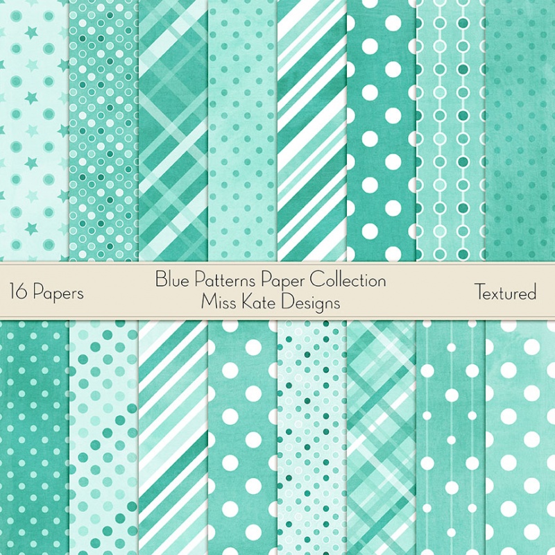 Miss Kate Cuttables Scrapbook Paper - Blue Patterns - Paper Pack